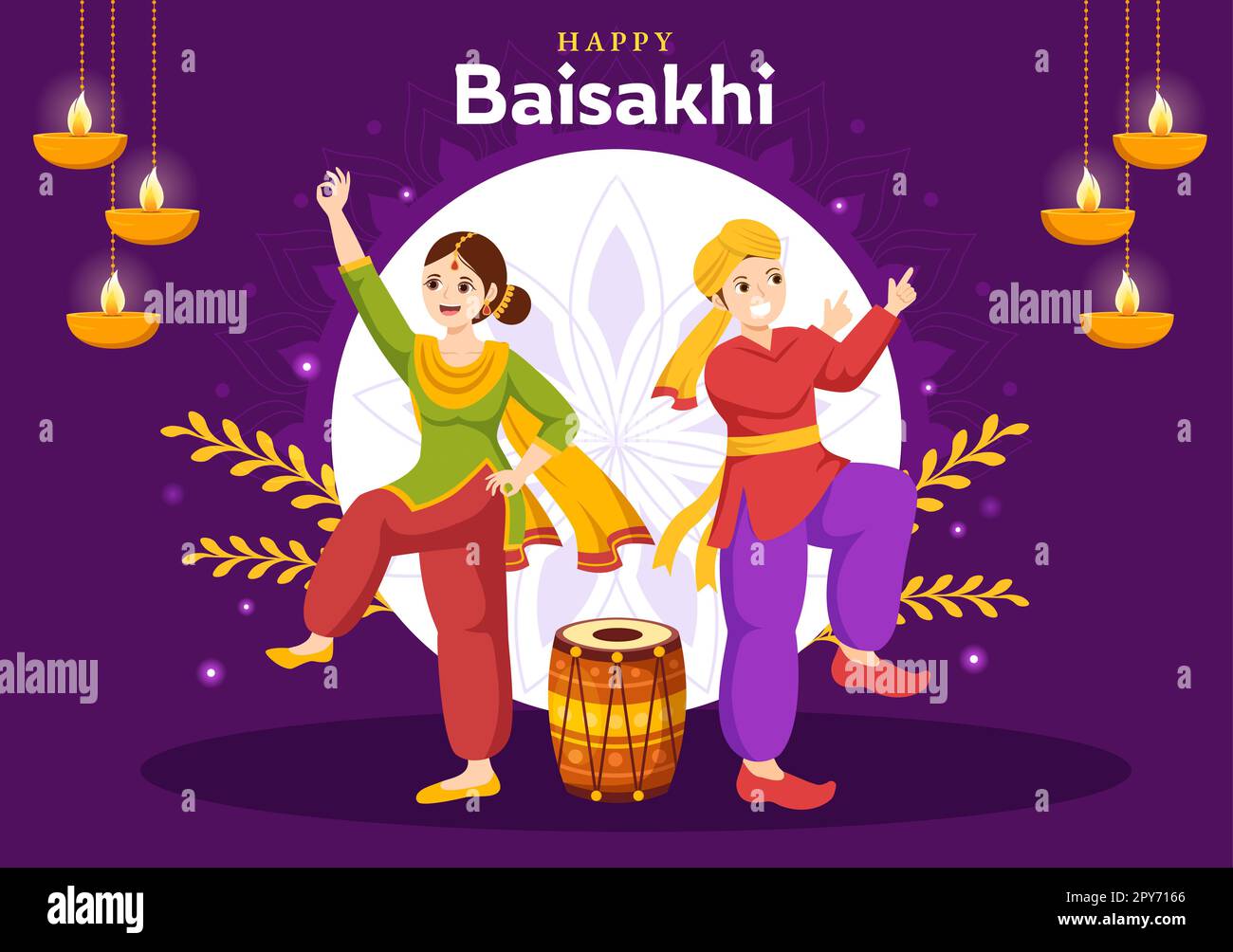 Happy Baisakhi Illustration with Vaisakhi Punjabi Spring Harvest ...