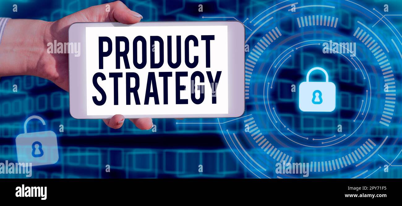 Conceptual display Product Strategy. Business approach long term plan ...