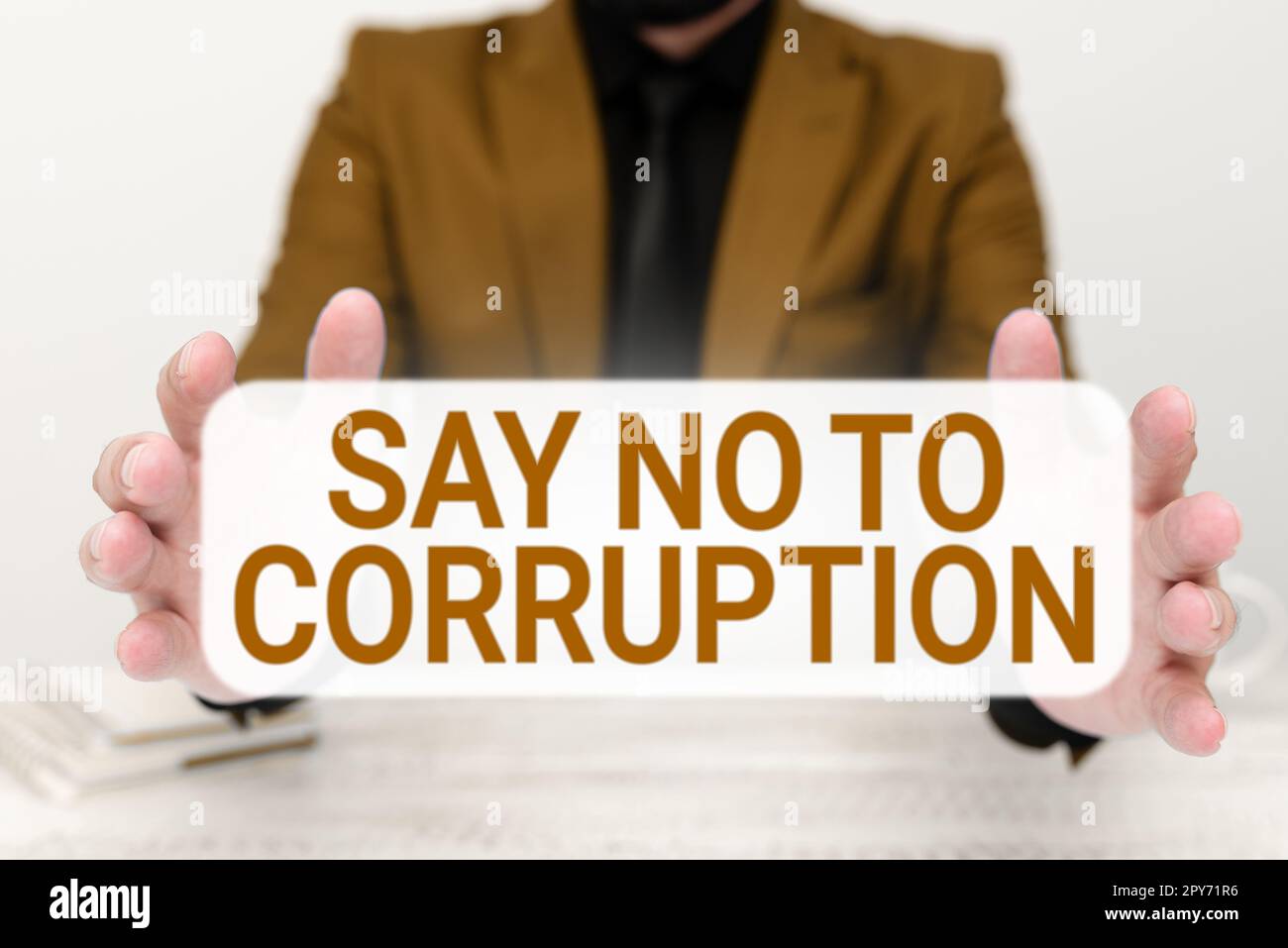 Text showing inspiration Say No To Corruption. Business concept Introducing decentralized money ...