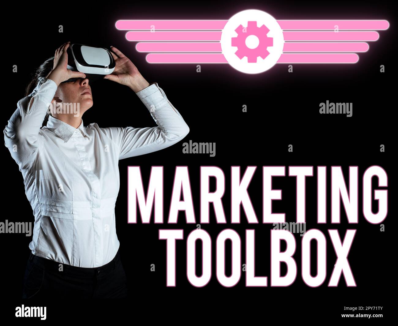 Text sign showing Marketing Toolbox. Business approach Means in ...