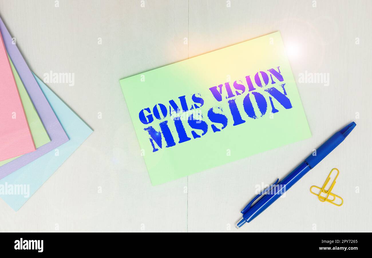 Text caption presenting Goals Vision Mission. Business approach ... Text caption presenting Goals Vision Mission. Business approach ...