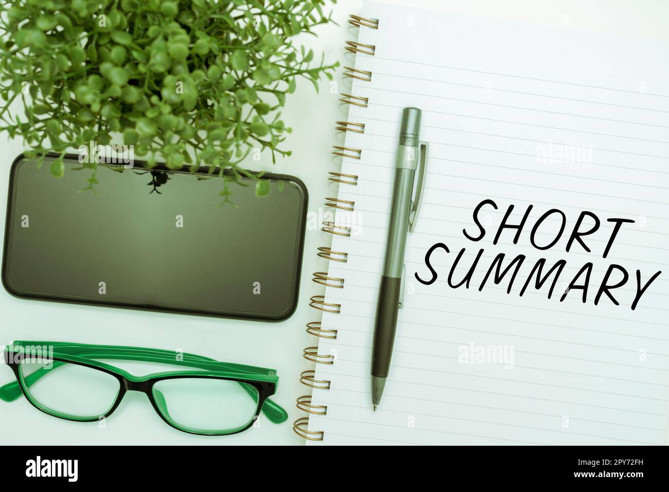 Hand writing sign Short Summary. Business overview Brief statement of main points clear Stock ...