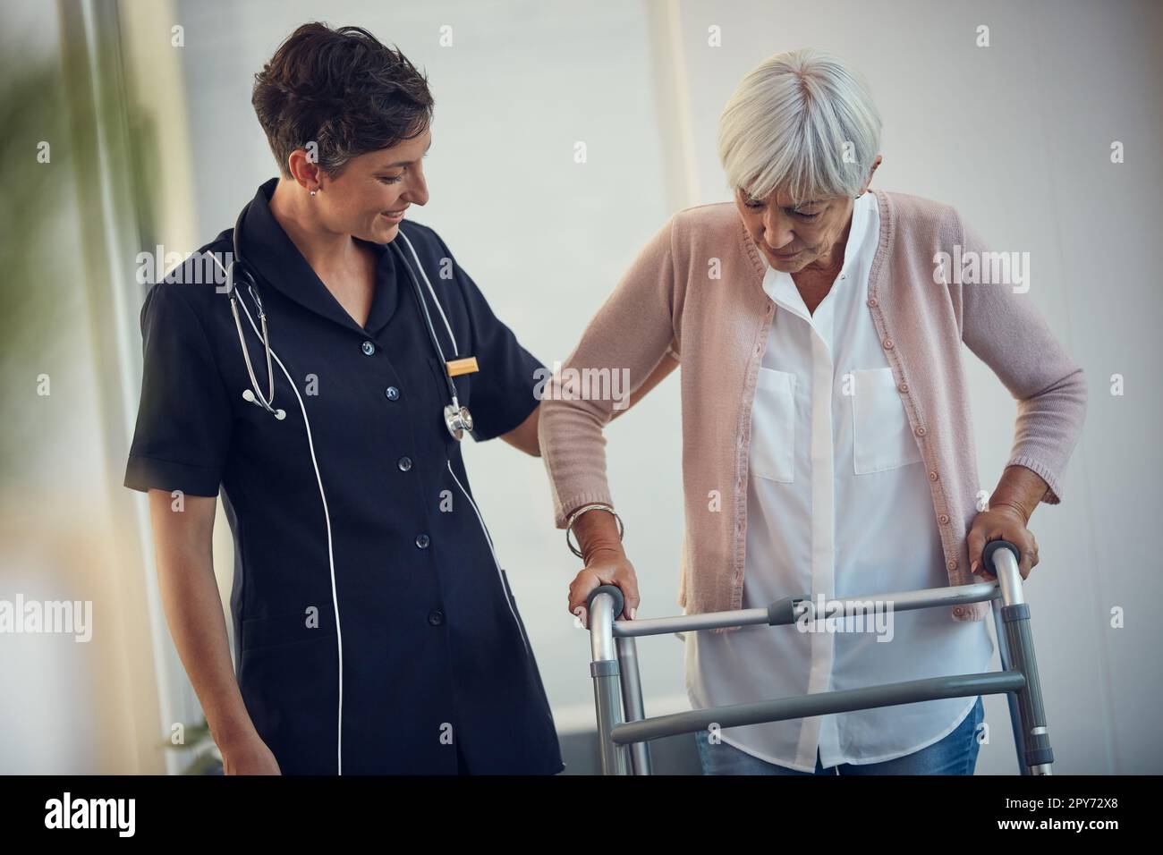 Were slowly getting there. a young female nurse assisting a senior ...