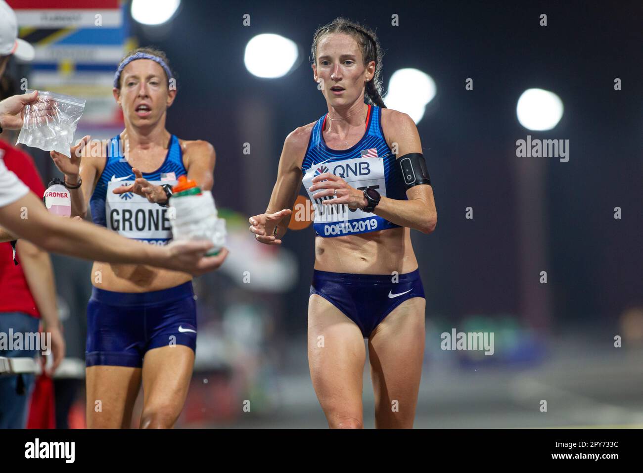 Carrie Dimoff participating in the Doha 2019 World Athletics ...