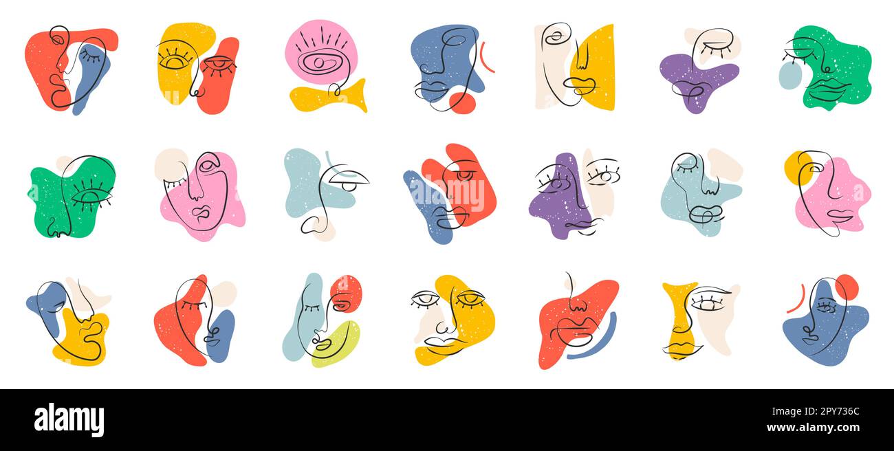 Retro abstract line art faces. Modern abstract faces Stock Vector Image ...