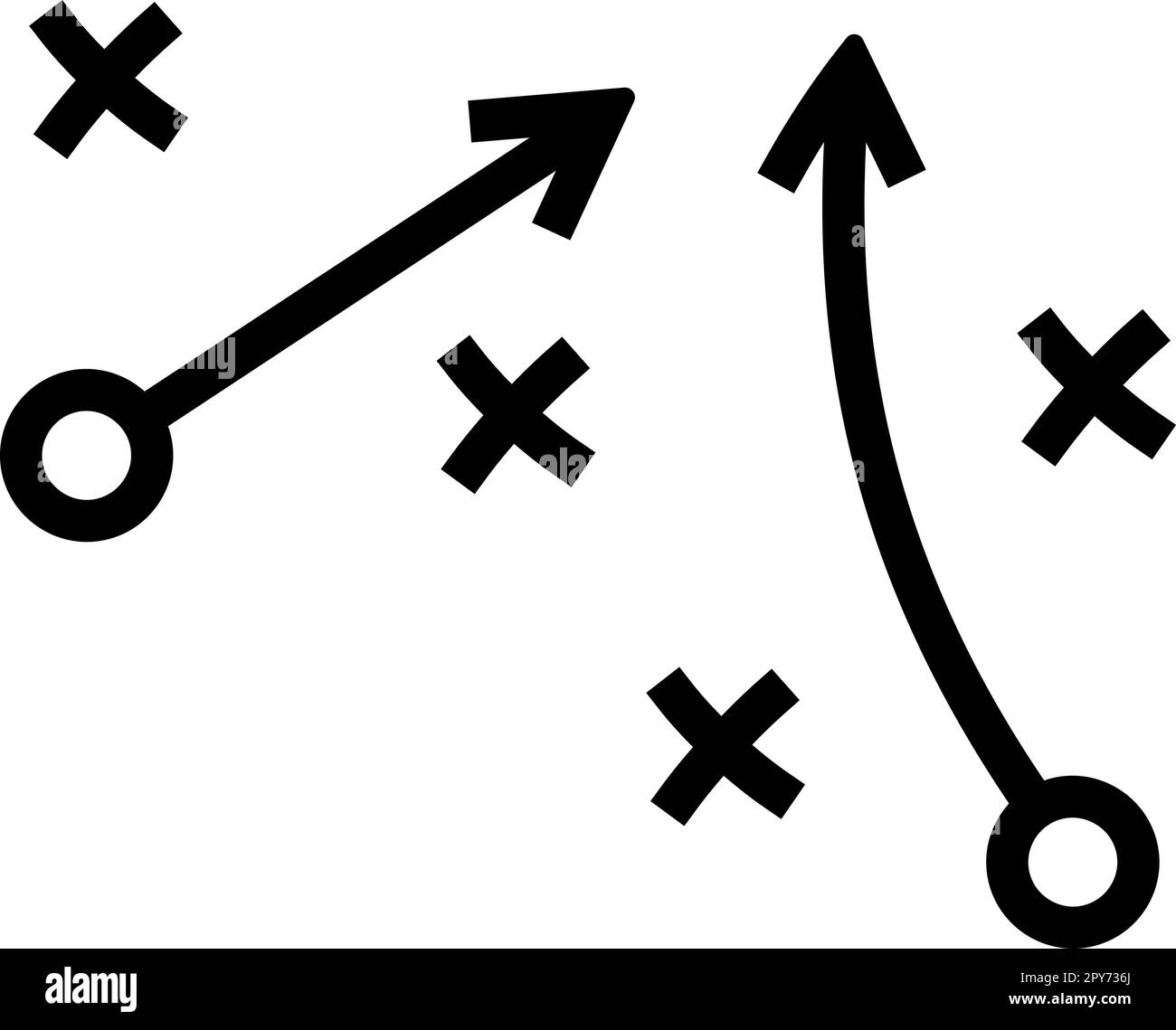 Linear icon of directional arrows and crosses as a strategy and tactics ...