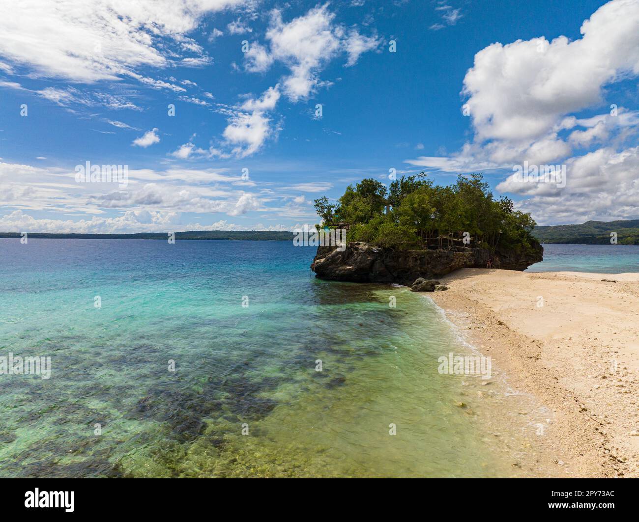 Flying footage over the desirable island. Salagdoong Beach Seascape ...