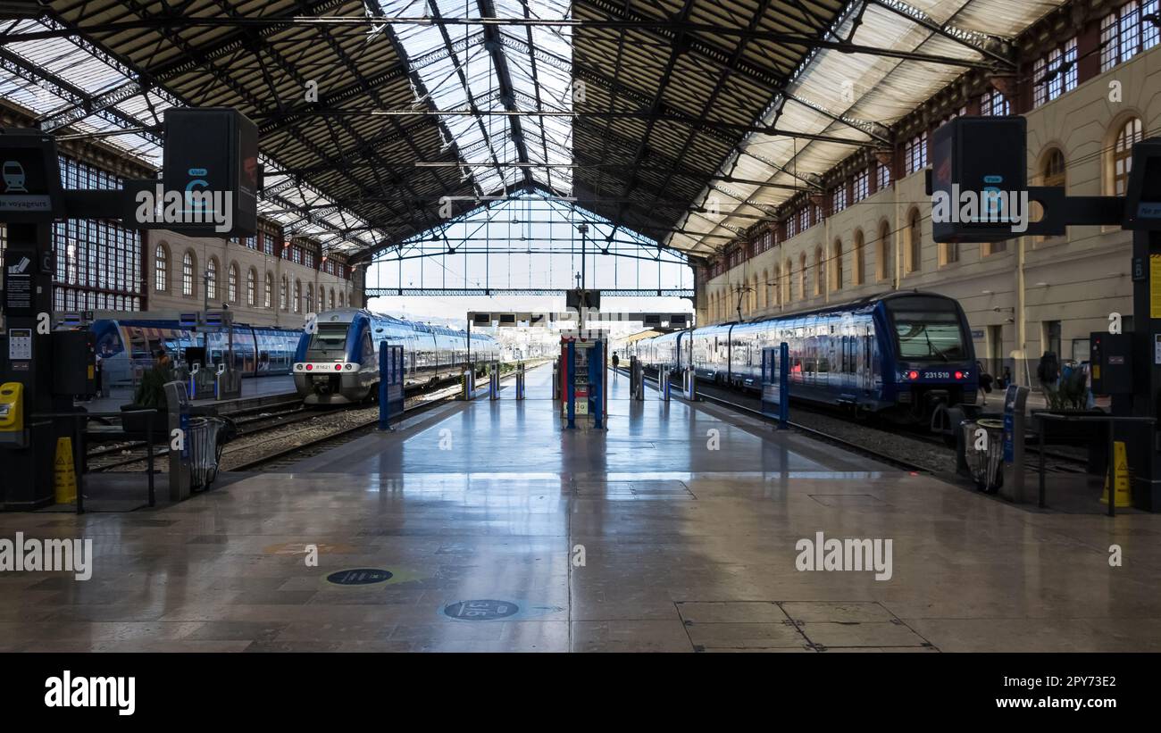 Facade of Saint-Charles (central) train station in Marseille, a vibrant ...