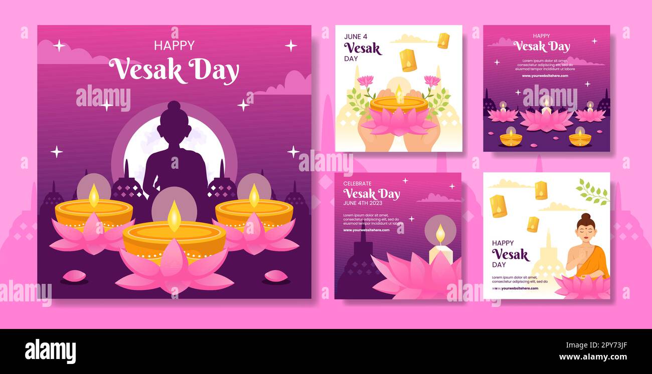 Vesak Day Celebration Social Media Post Flat Cartoon Hand Drawn ...