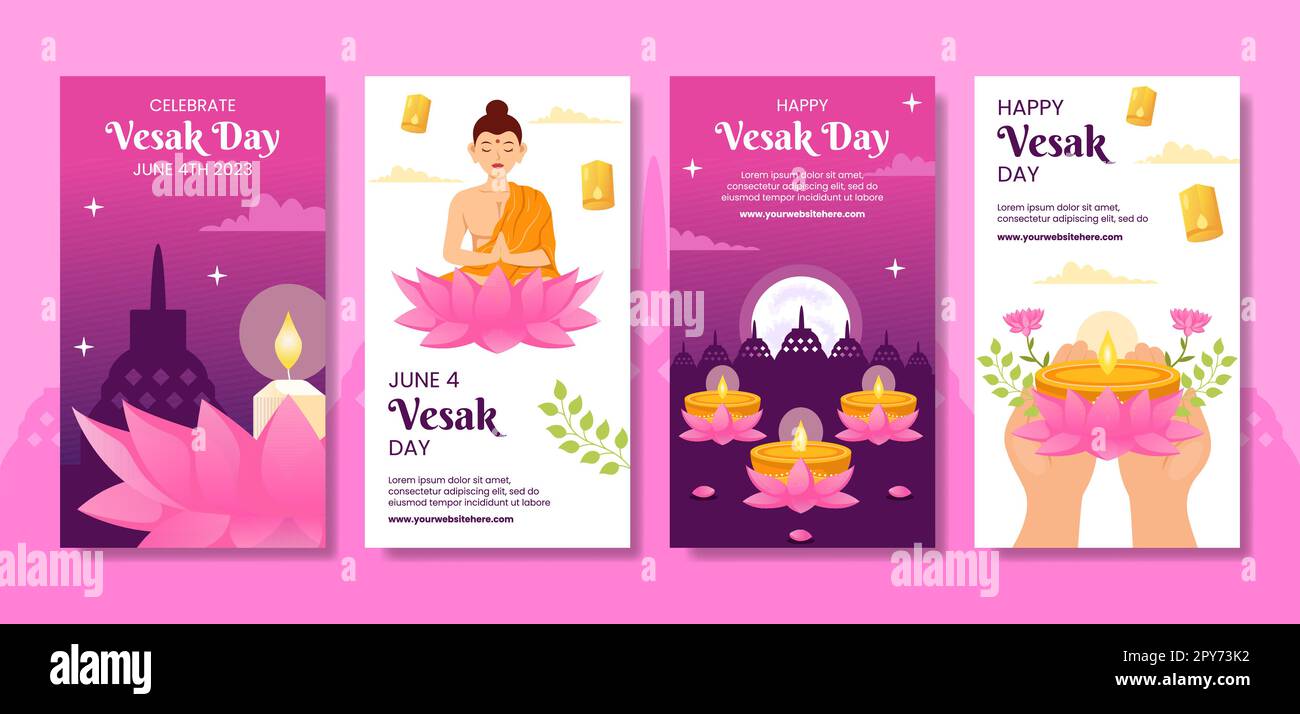 Vesak Day Celebration Social Media Stories Flat Cartoon Hand Drawn ...
