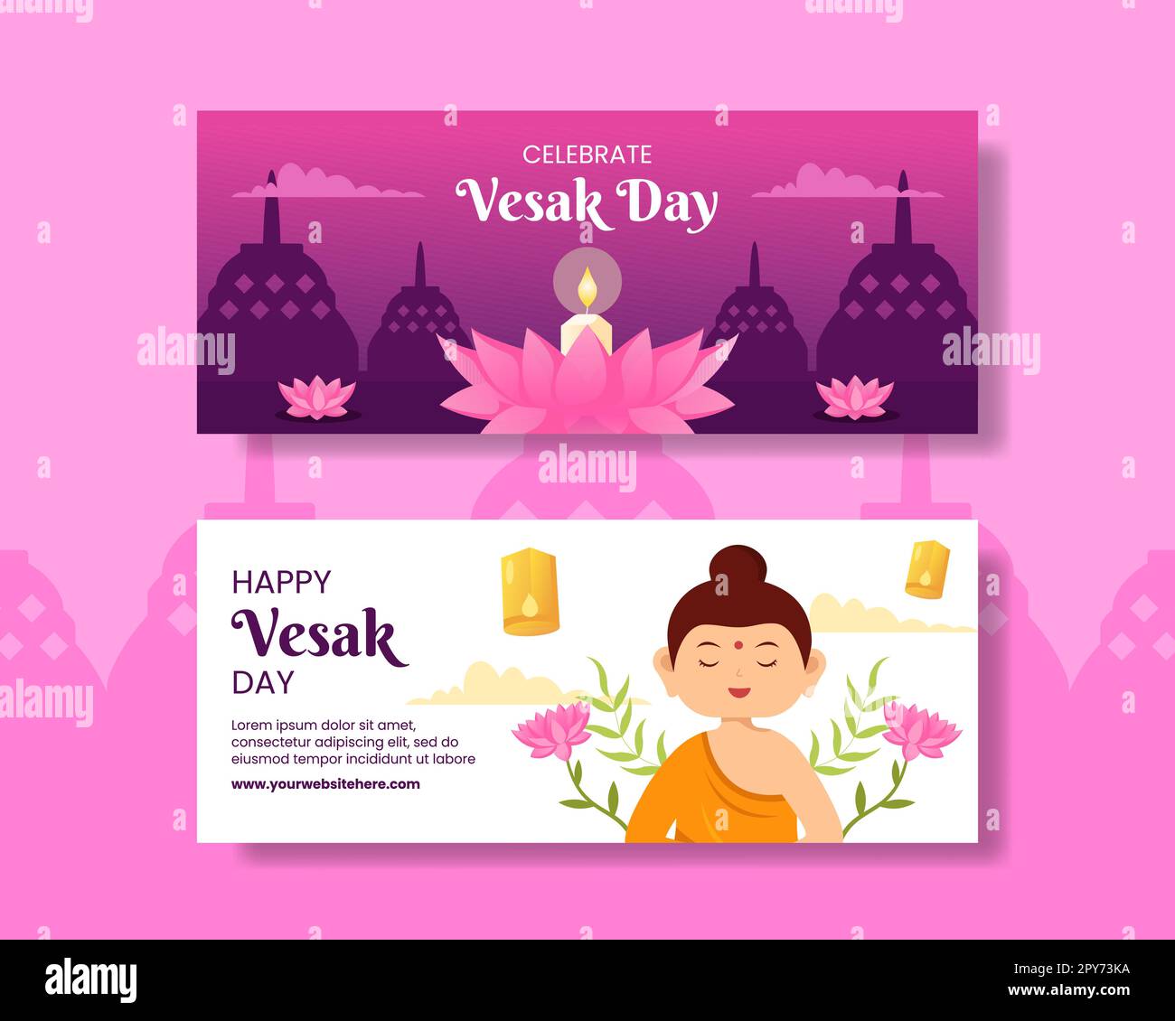 Vesak Day Celebration Horizontal Banner Cartoon Hand Drawn Templates ...