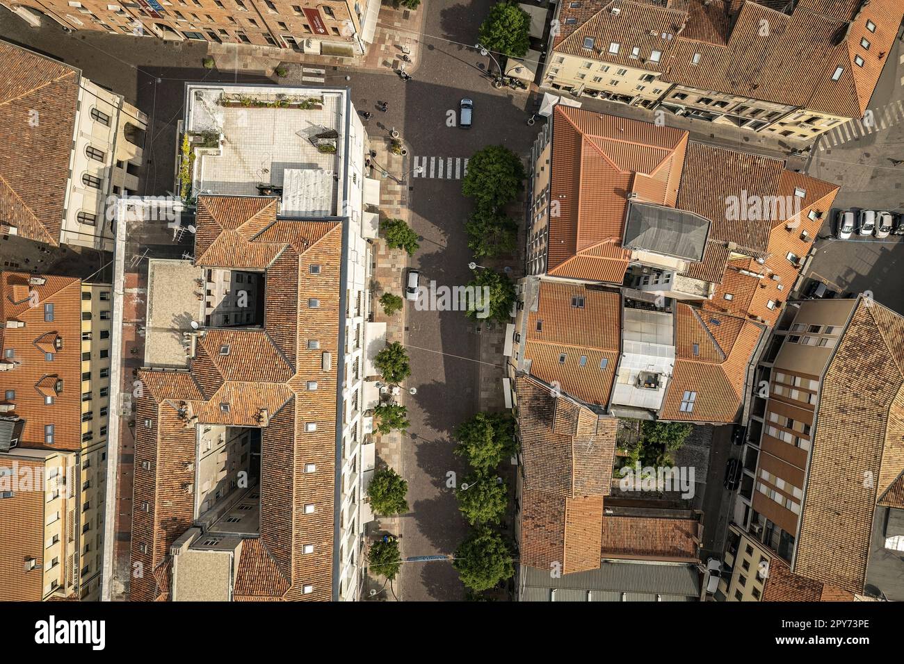 A striking aerial perspective showcasing the bustling Corso del Popolo ...