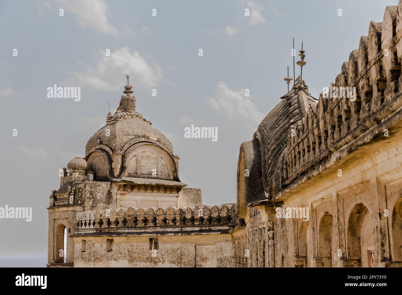 The historic Orchha Fort in India, with its intricate architecture and ...