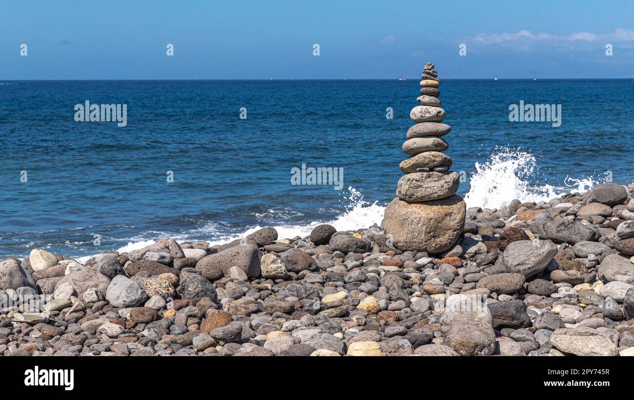 Stone Tower at Zen Stones Meditation Beach Stock Photo - Alamy