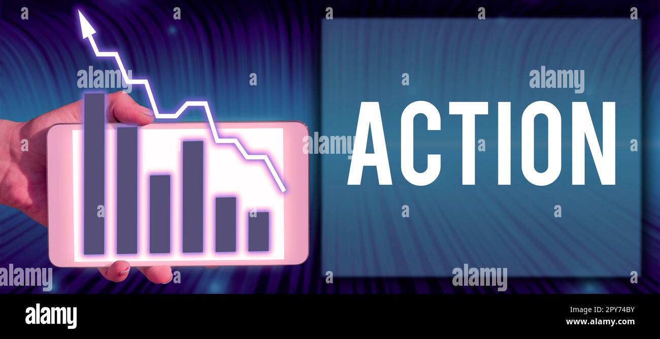 Hand writing sign Action. Internet Concept fact or process doing ...