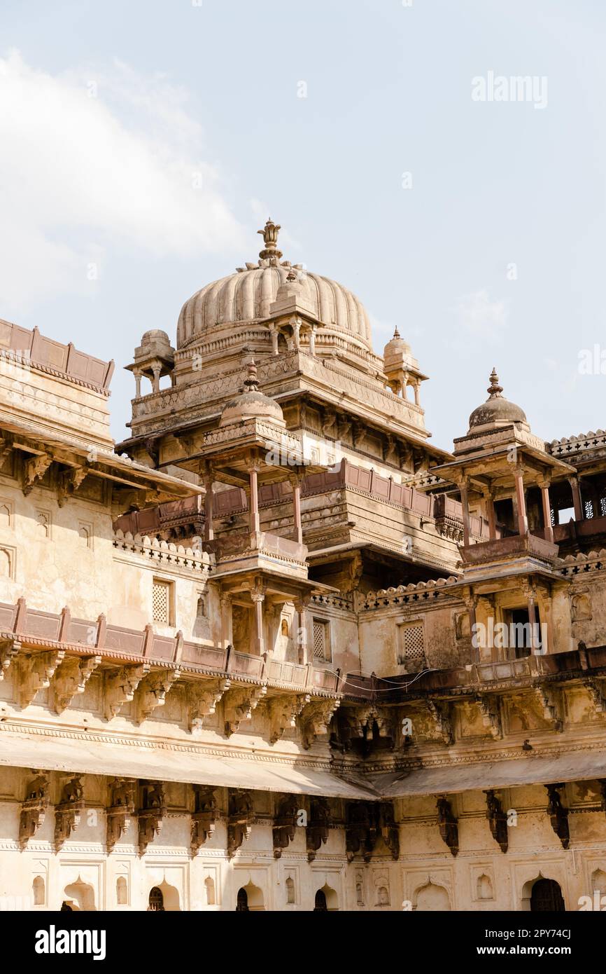 The historic Orchha Fort in India, with its intricate architecture and ...