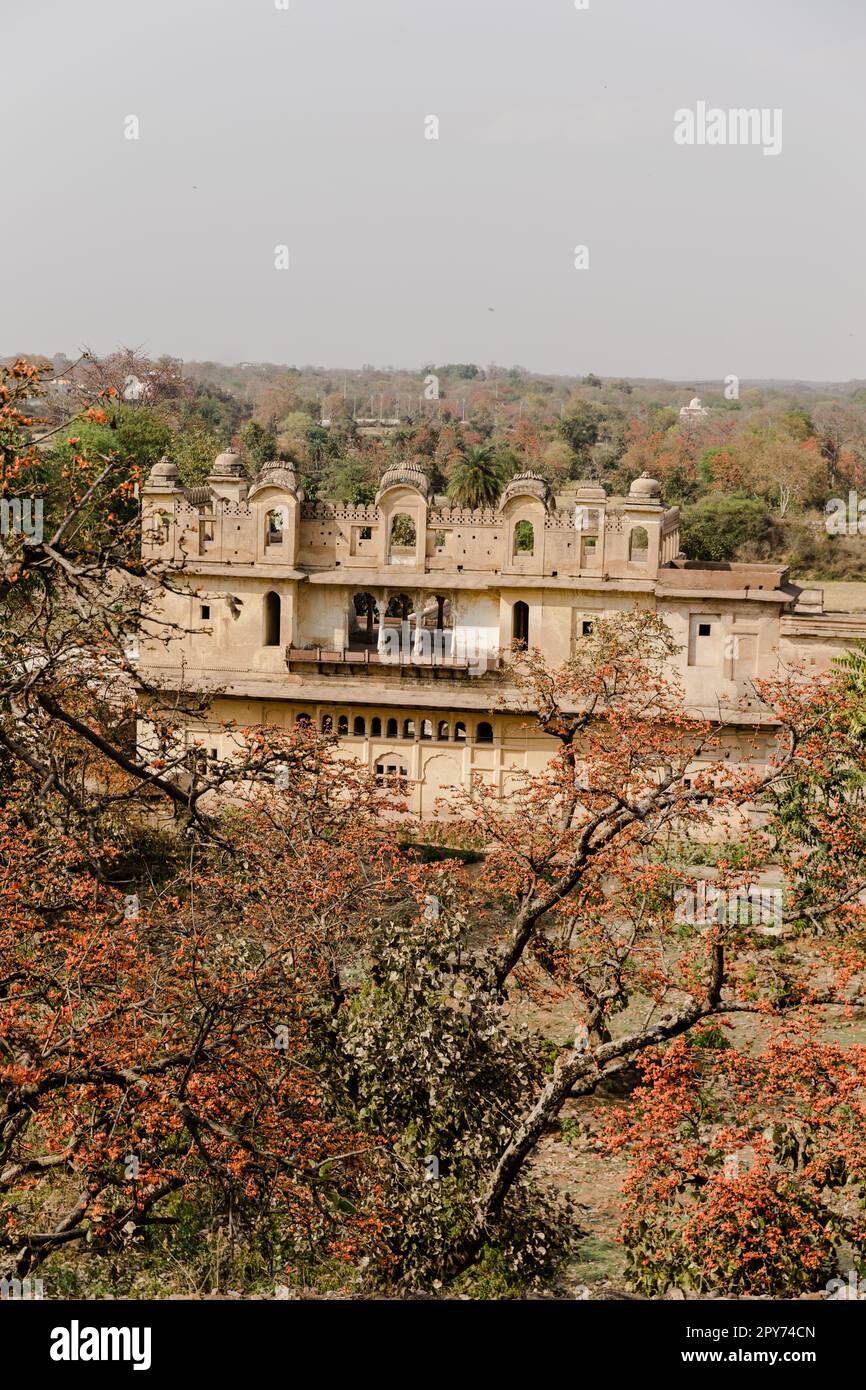 The historic Orchha Fort in India, with its intricate architecture and ...