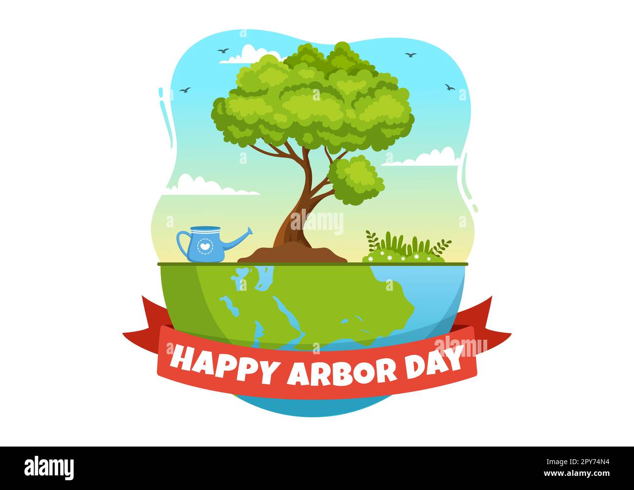 Happy Arbor Day on April 28 Illustration with Green Tree, Garden Tools ...