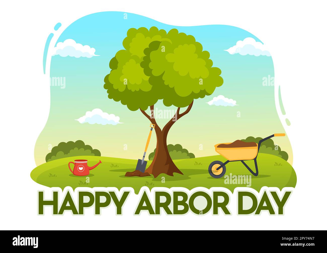 Happy Arbor Day on April 28 Illustration with Green Tree, Garden Tools ...