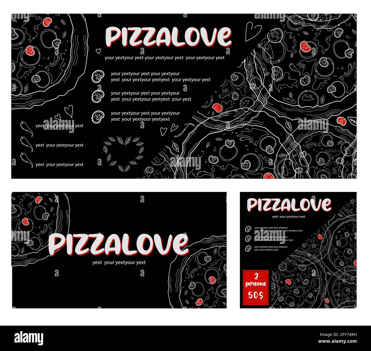 Banner for advertising pizza. Pizza menu. Pizzeria flyer discount. Dark ...