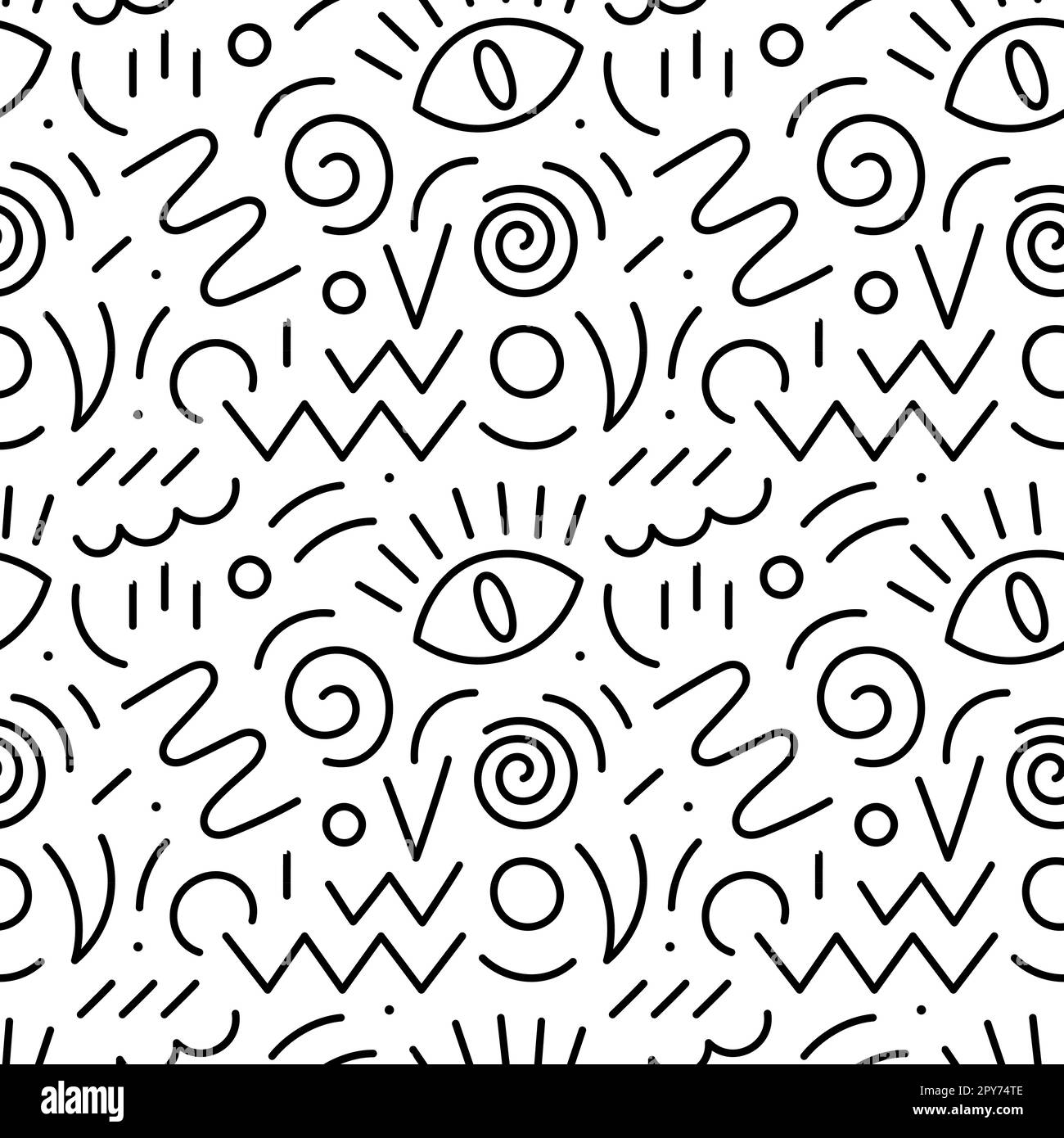90s seamless pattern squiggle. Abstract geometric shapes pattern ...