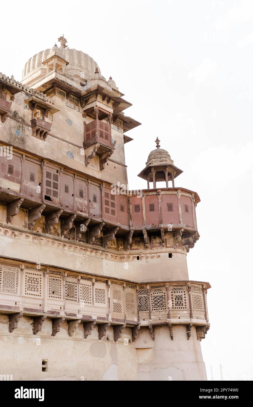 The historic Orchha Fort in India, with its intricate architecture and ...