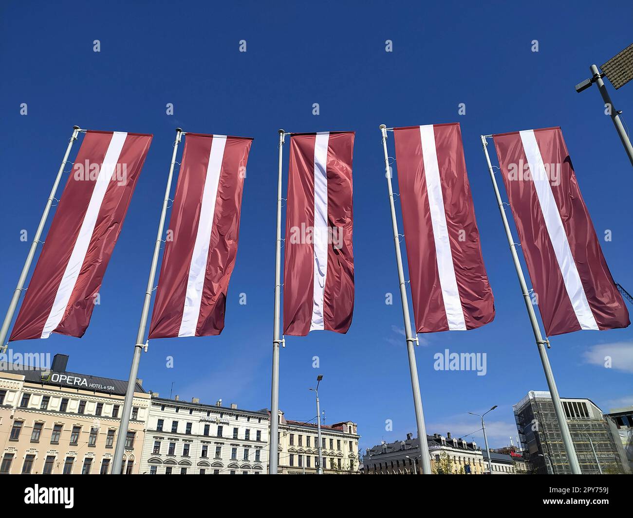 Flags of Latvia on the Railway Station Square in Riga Stock Photo - Alamy