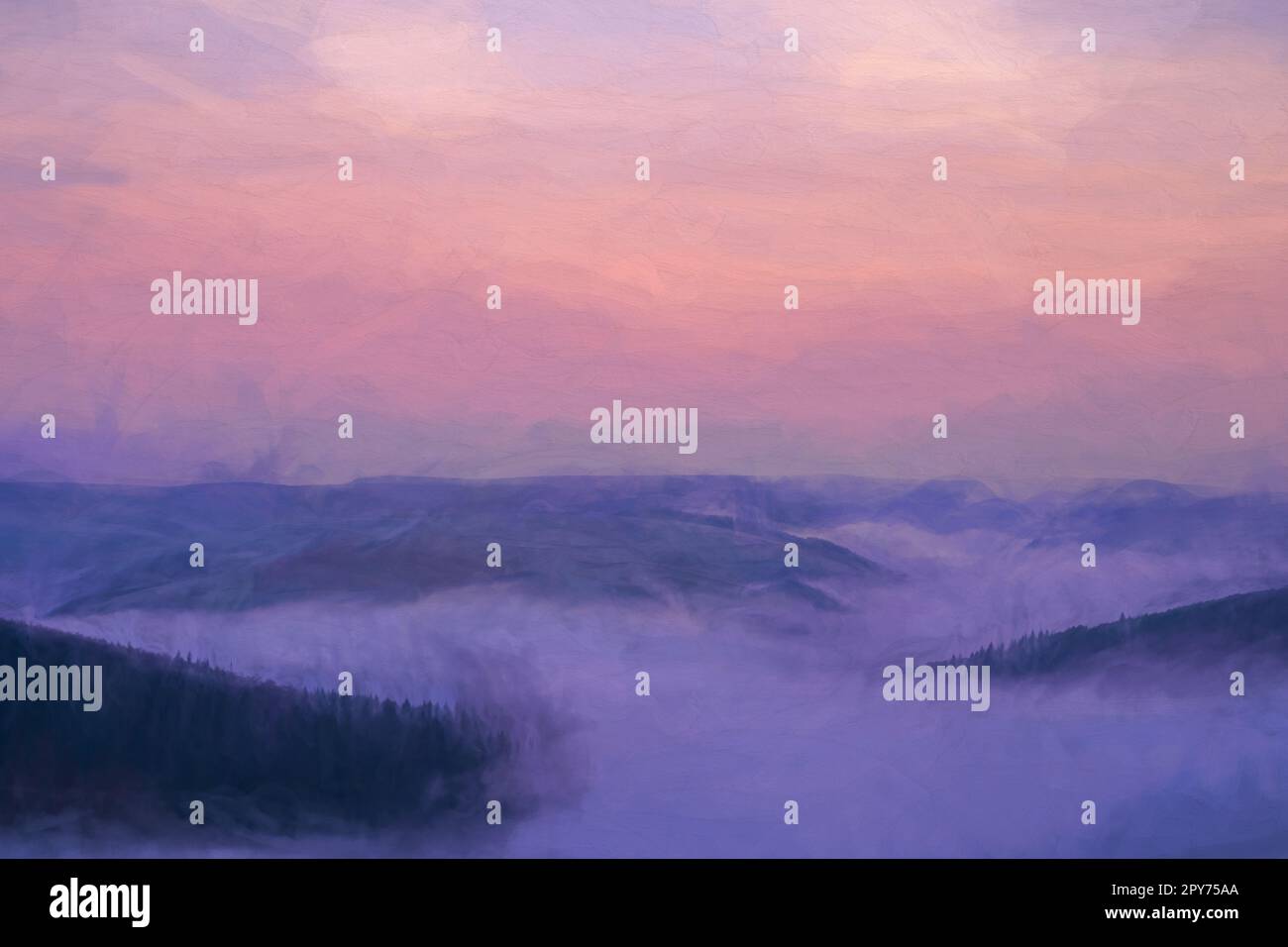 Bamford Edge. Ladybower, and Hope Valley. Digital oil painting of a ...