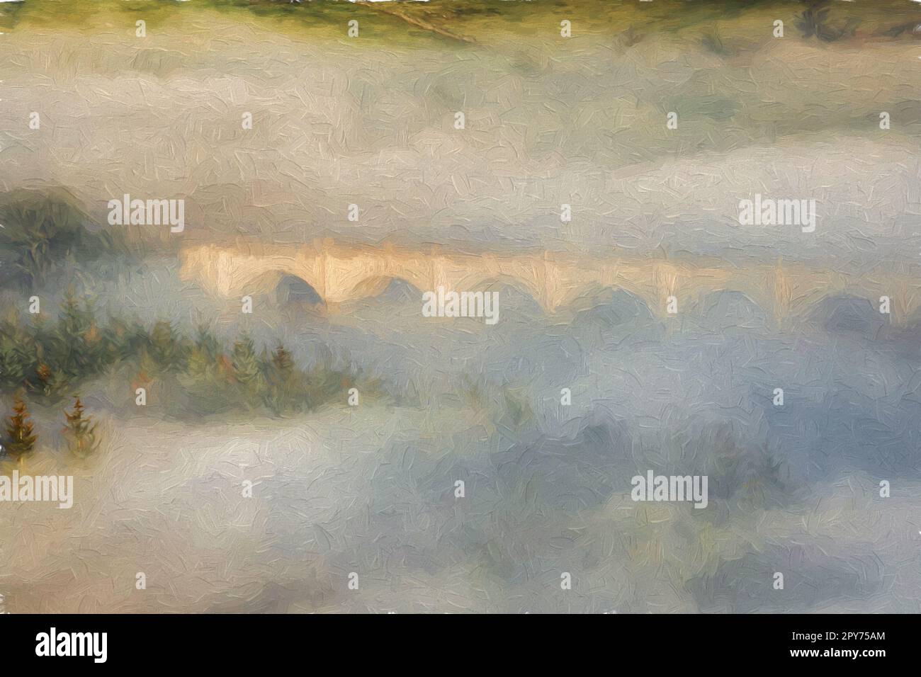Bamford Edge. Ladybower, and Hope Valley. Digital oil painting of a ...