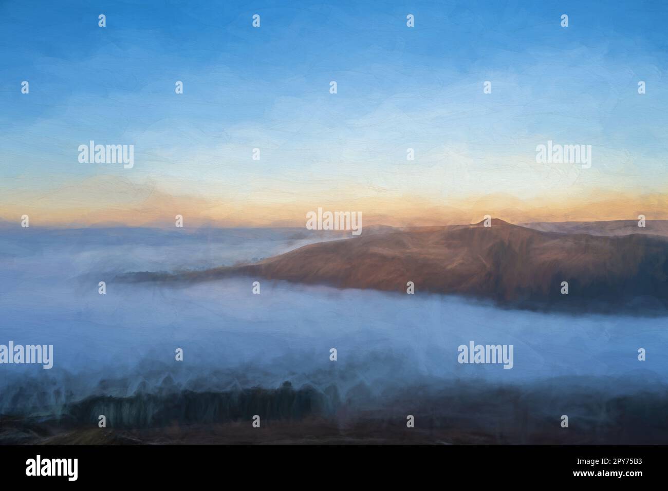 Bamford Edge. Ladybower, and Hope Valley. Digital oil painting of a ...