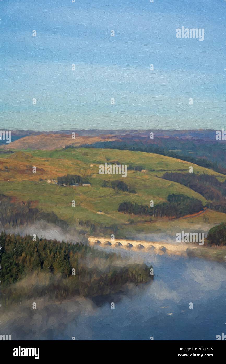 Bamford Edge. Ladybower, and Hope Valley. Digital oil painting of a ...