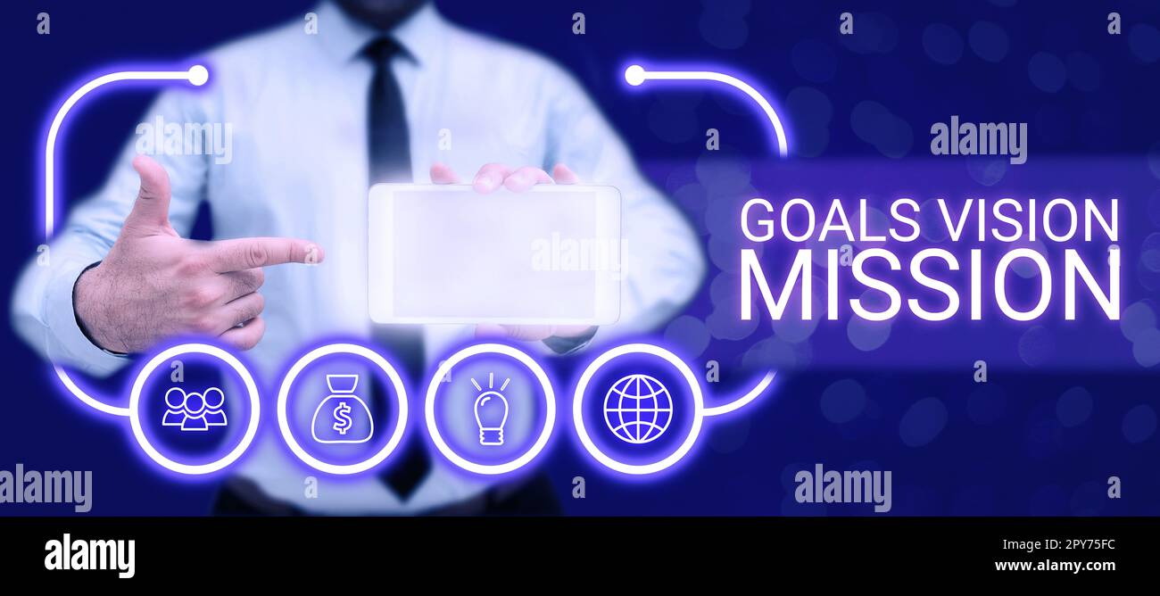 Text showing inspiration Goals Vision Mission. Internet Concept ...