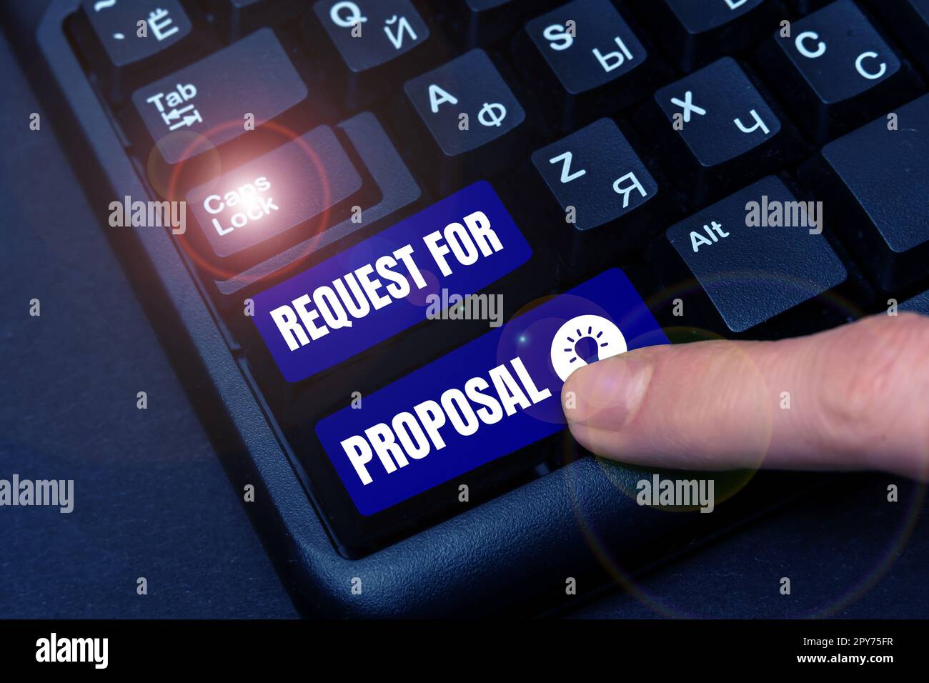 Text caption presenting Request For Proposal. Word Written on document ...