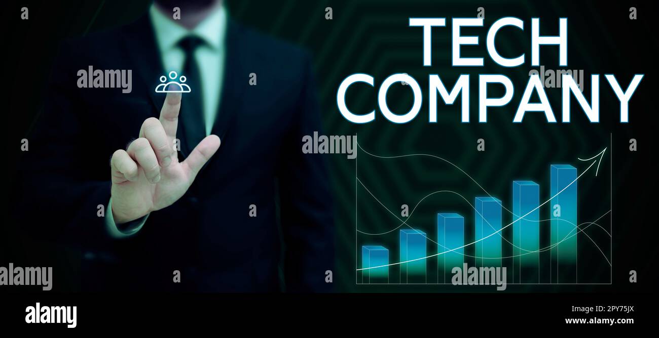 Text caption presenting Tech Company. Word for a company that invents ...