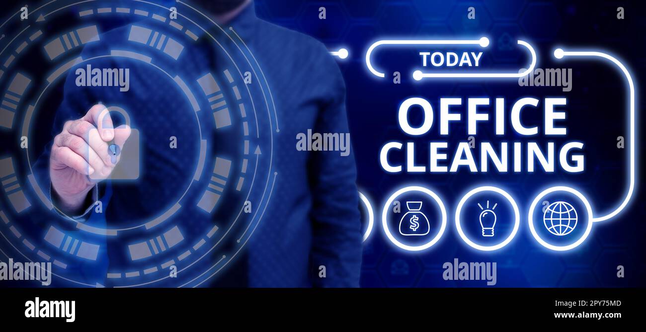 Conceptual caption Office Cleaning, Word Written on the action or ... Conceptual caption Office Cleaning, Word Written on the action or ...