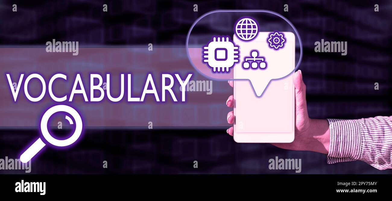 Hand writing sign Vocabulary. Concept meaning collection of words and ...