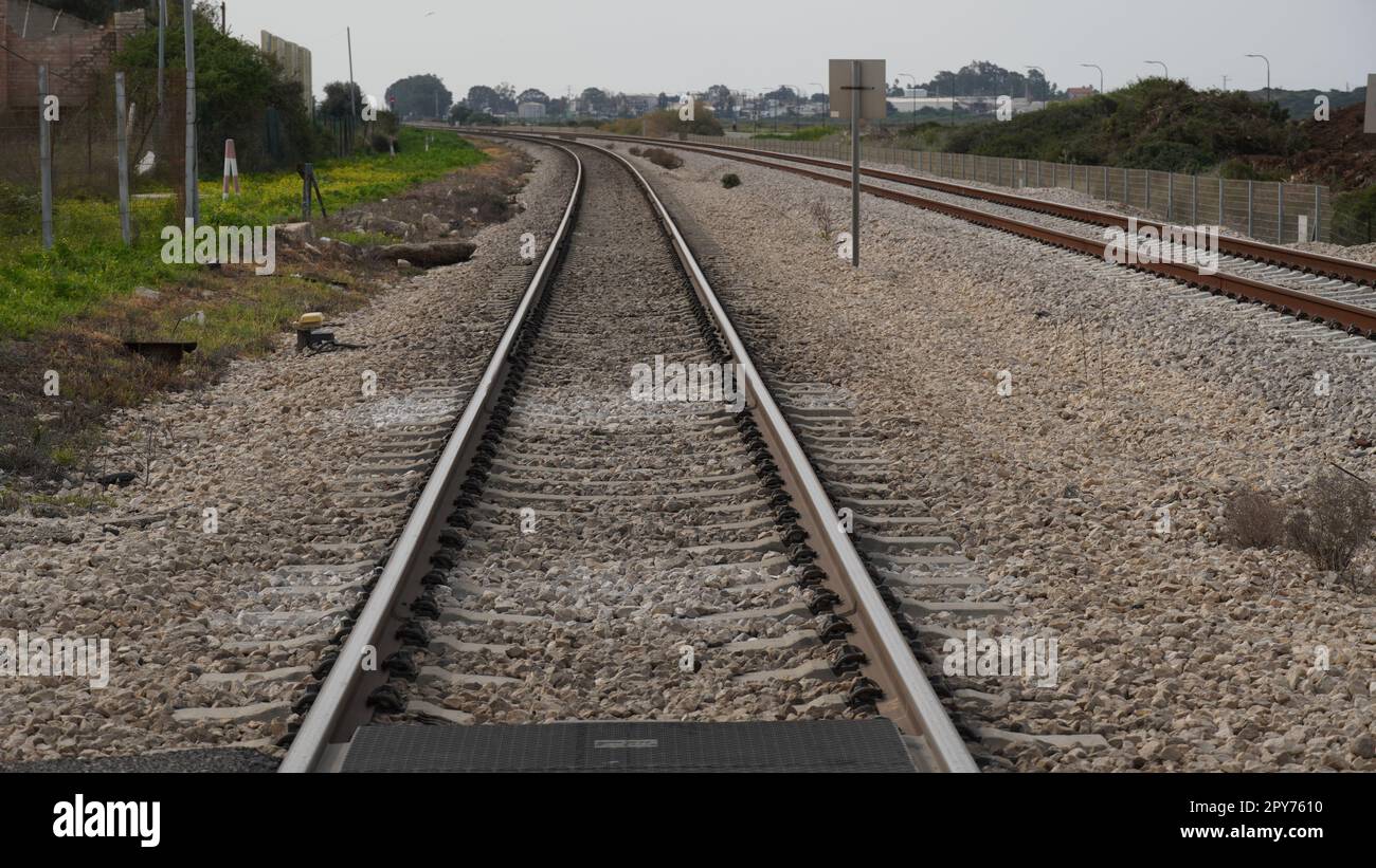 A view of the rails of a train. The length of the railway track. Israel ...