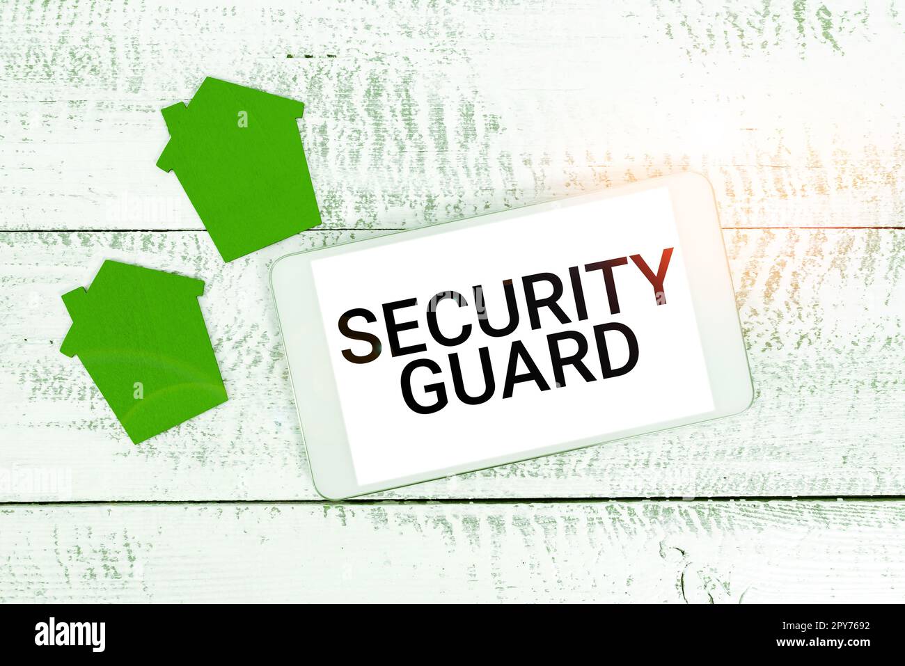 Text caption presenting Security Guard. Business idea tools used to ...