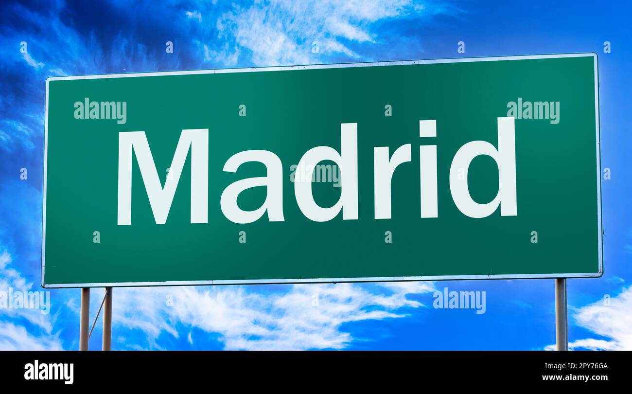 Road sign informing of the entrance to the city of Madrid Stock Photo ...