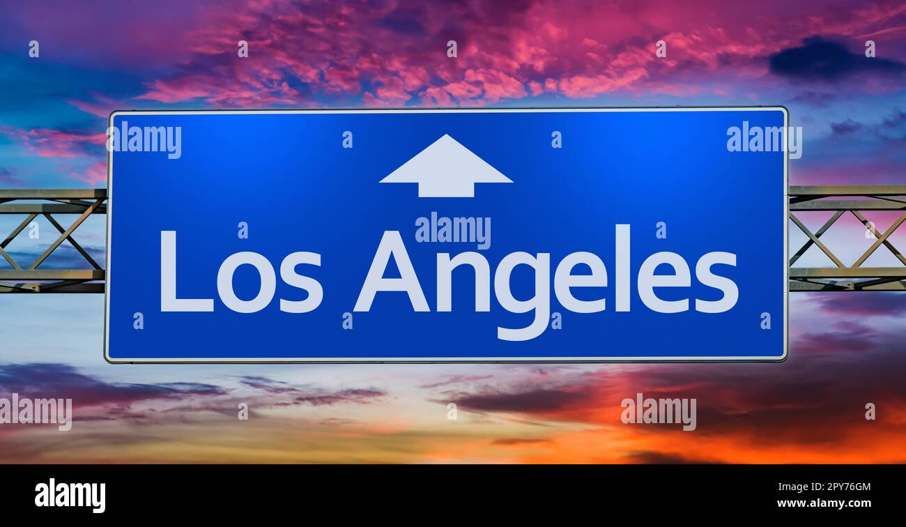 Road sign indicating direction to the city of Los Angeles Stock Photo ...