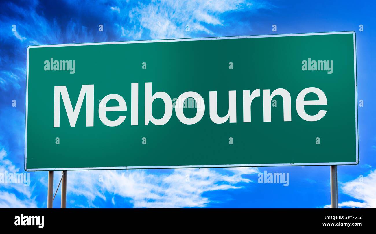 Road sign informing of the entrance to the city of Melbourne Stock ...