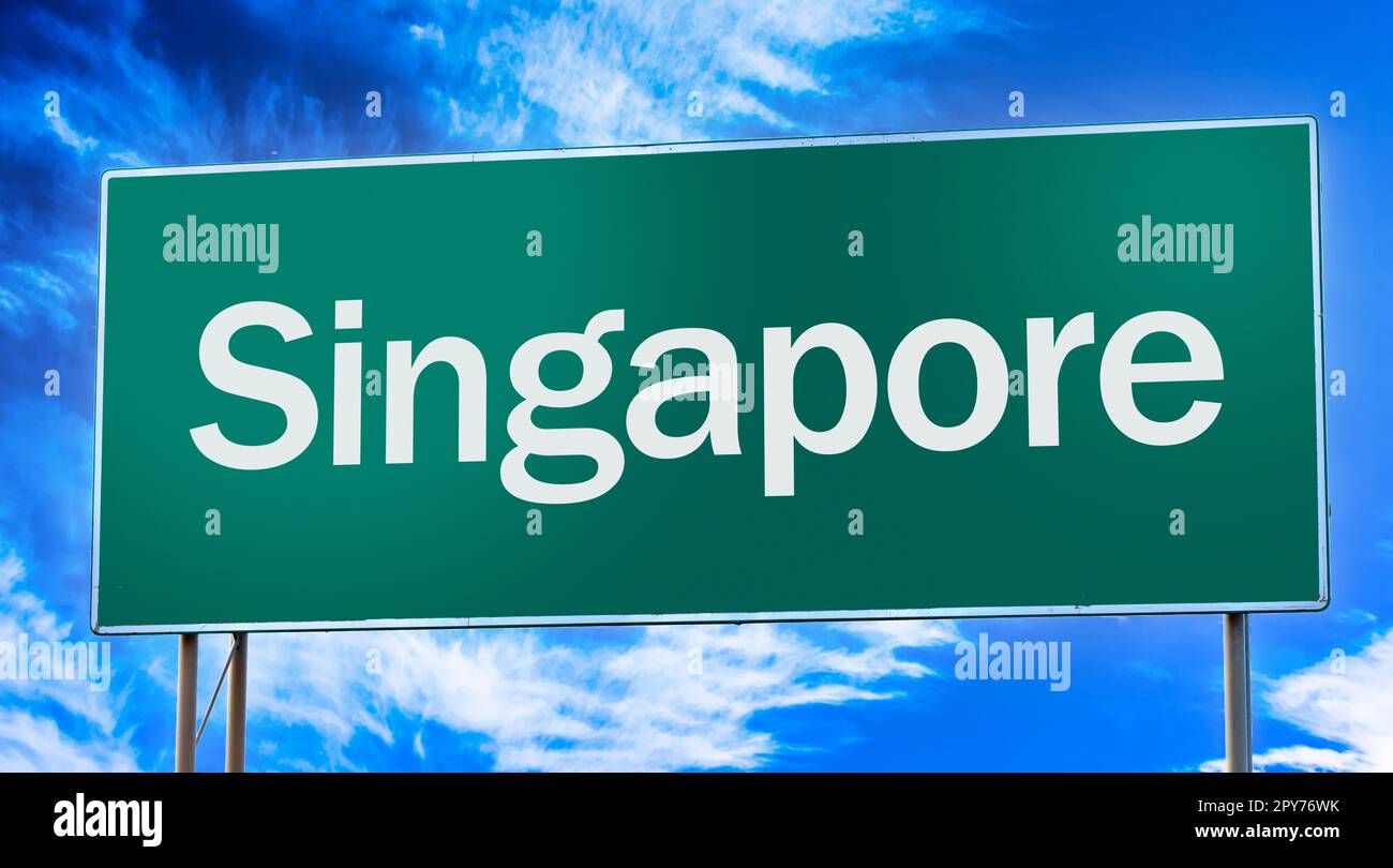 Road sign informing of the entrance to the city of Singapore Stock ...