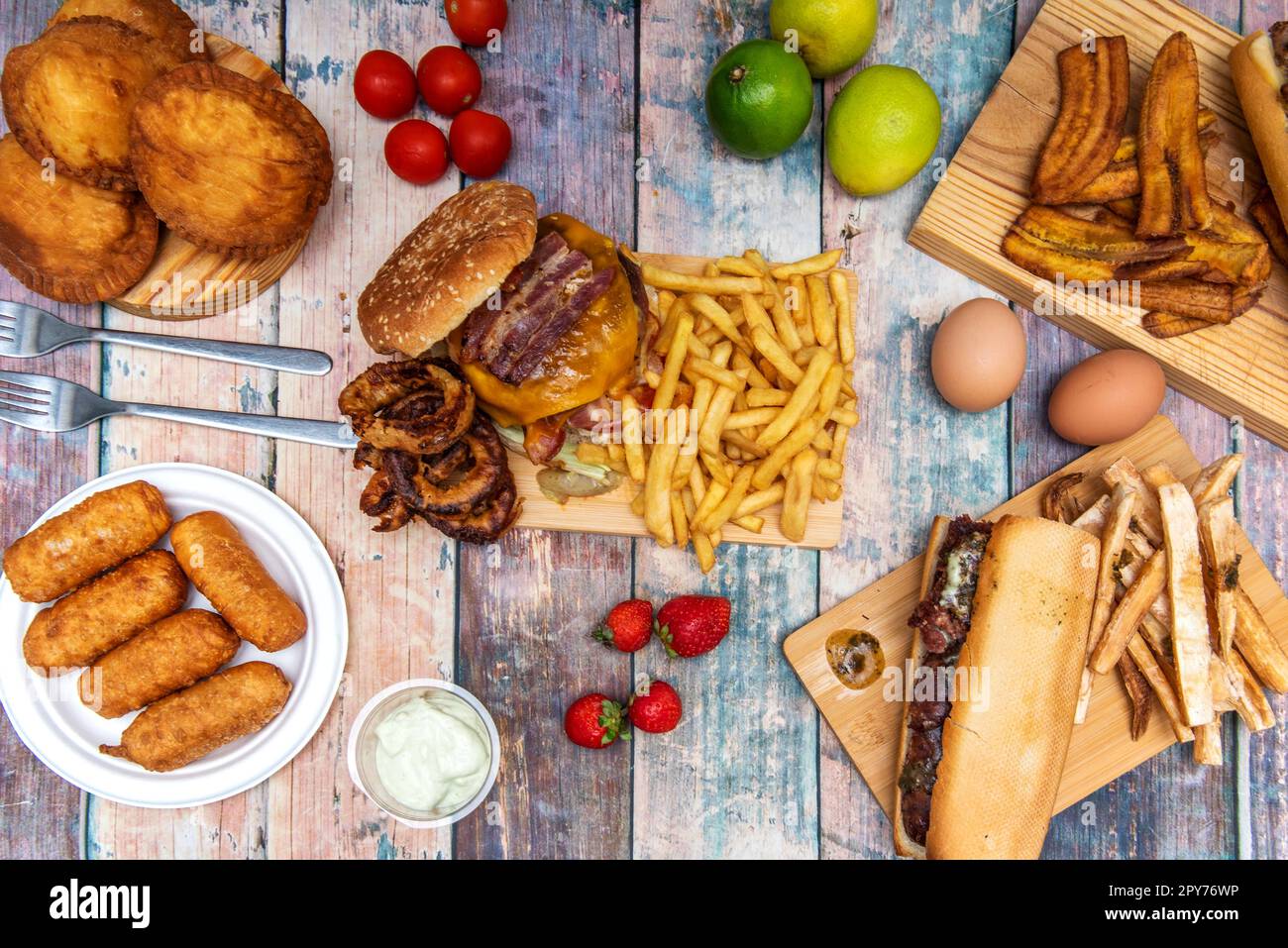 A set of gourmet fast food dishes in the Venezuelan style with ...