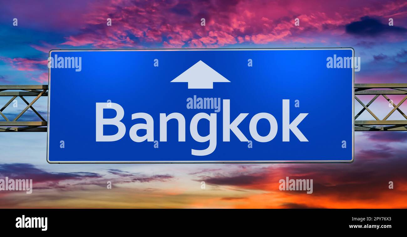Road sign indicating direction to the city of Bangkok Stock Photo - Alamy