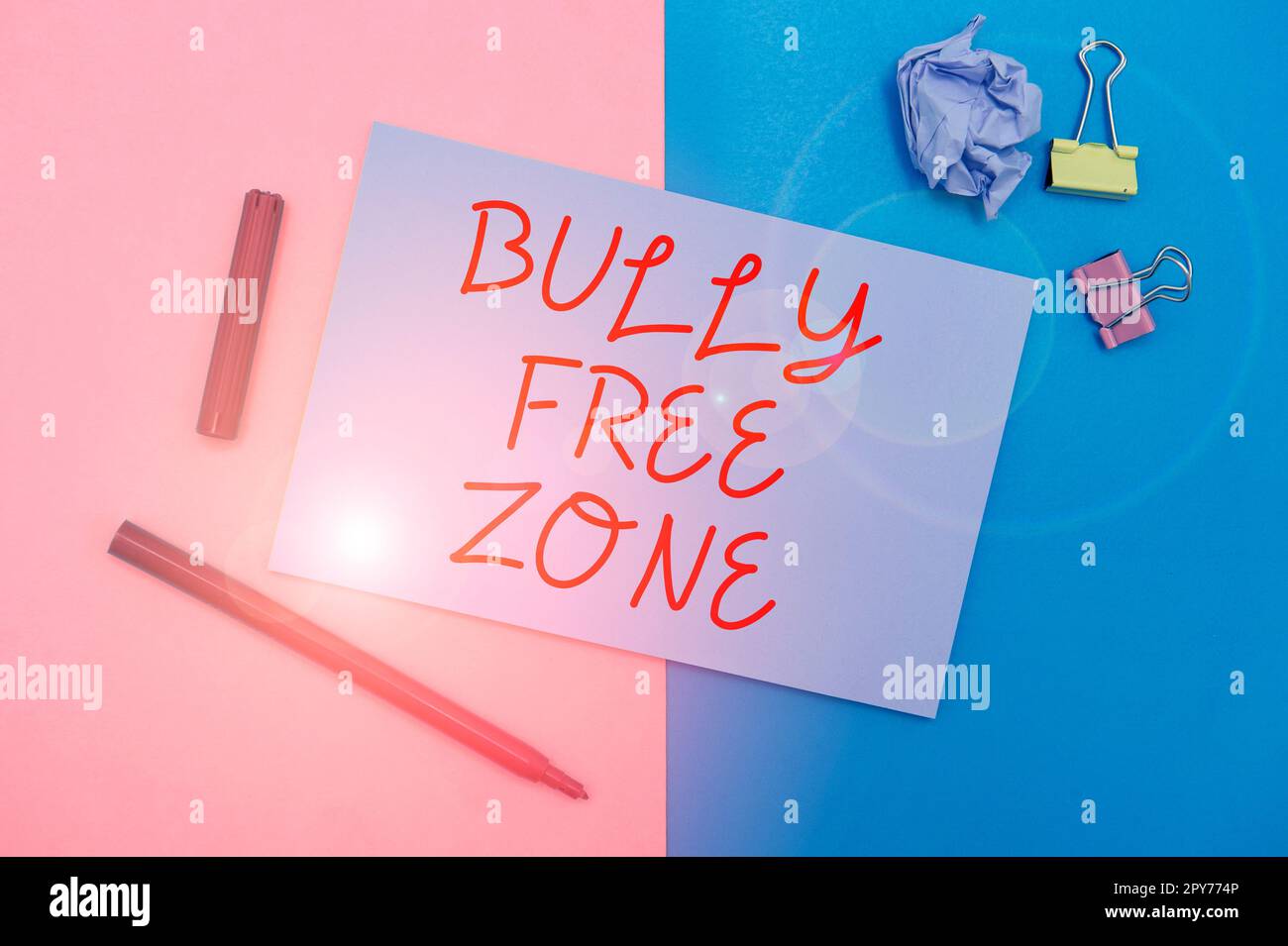 Hand writing sign Bully Free Zone. Business overview Be respectful to ...