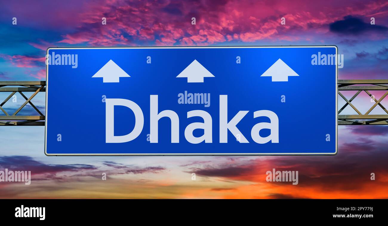 Road sign indicating direction to the city of Dhaka Stock Photo - Alamy