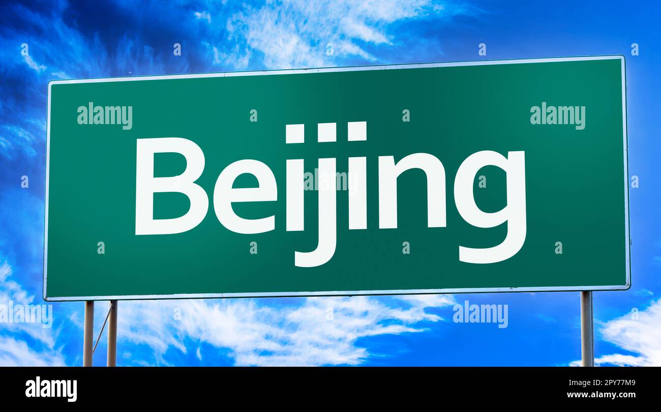 Road sign informing of the entrance to the city of Beijing Stock Photo ...