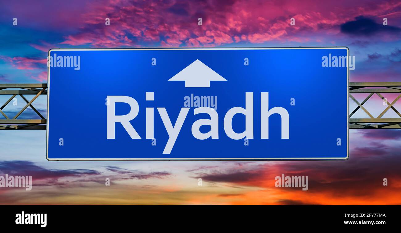 Road sign indicating direction to the city of Riyadh Stock Photo - Alamy