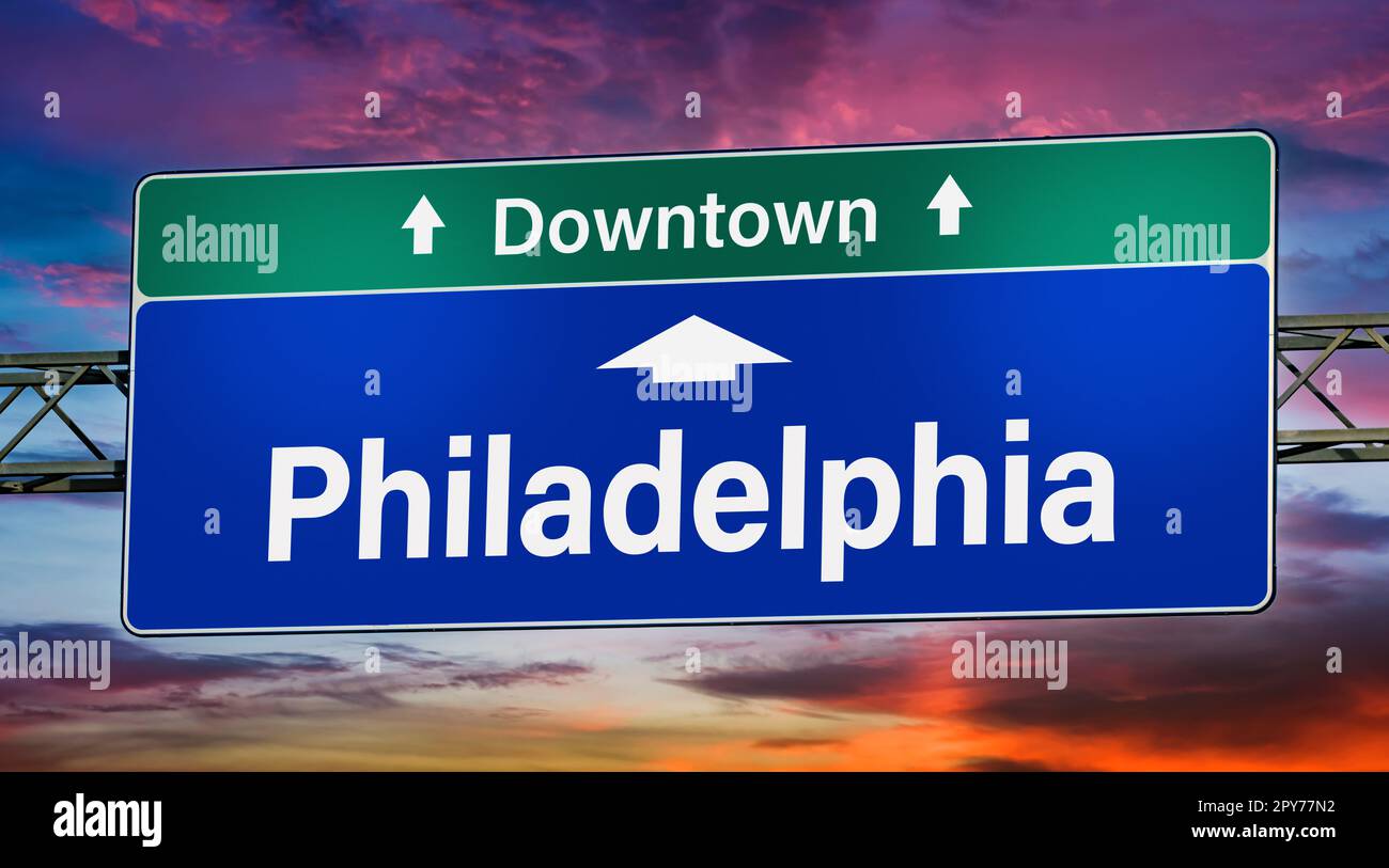Road sign indicating direction to the city of Philadelphia Stock Photo ...