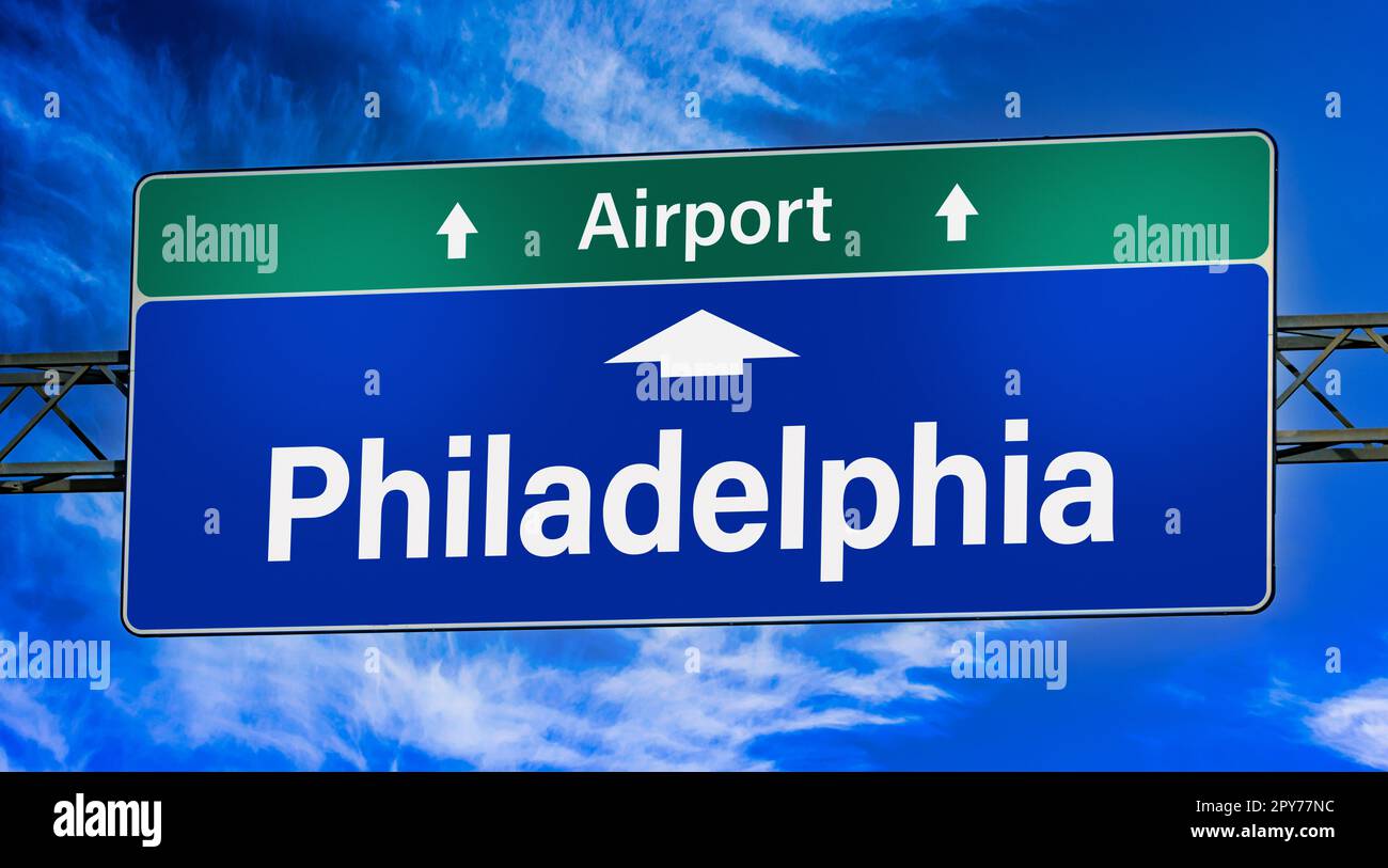 Road sign indicating direction to the city of Philadelphia Stock Photo ...